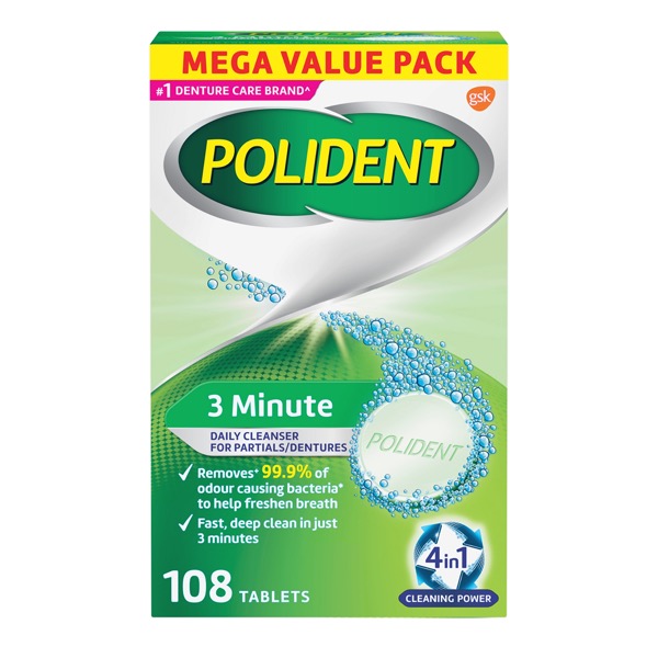 Buy Polident 3 Minute Denture Cleanser 108 Tablets Exclusive Size ...